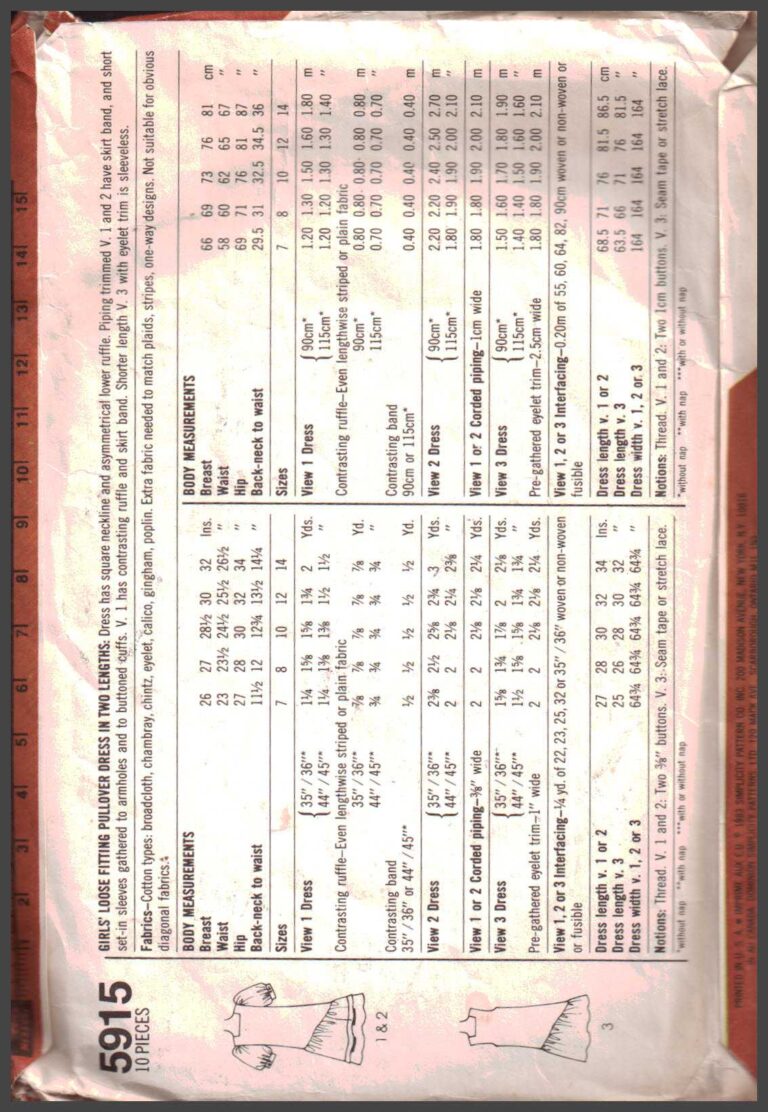 Simplicity 5915 Girl's Dress Size: 12 Used Sewing Pattern