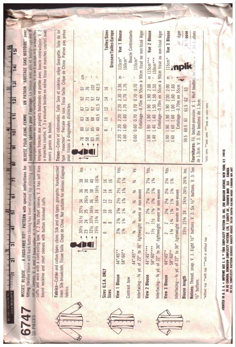 Simplicity 6747 Blouses Size: 12 Uncut Sewing Pattern
