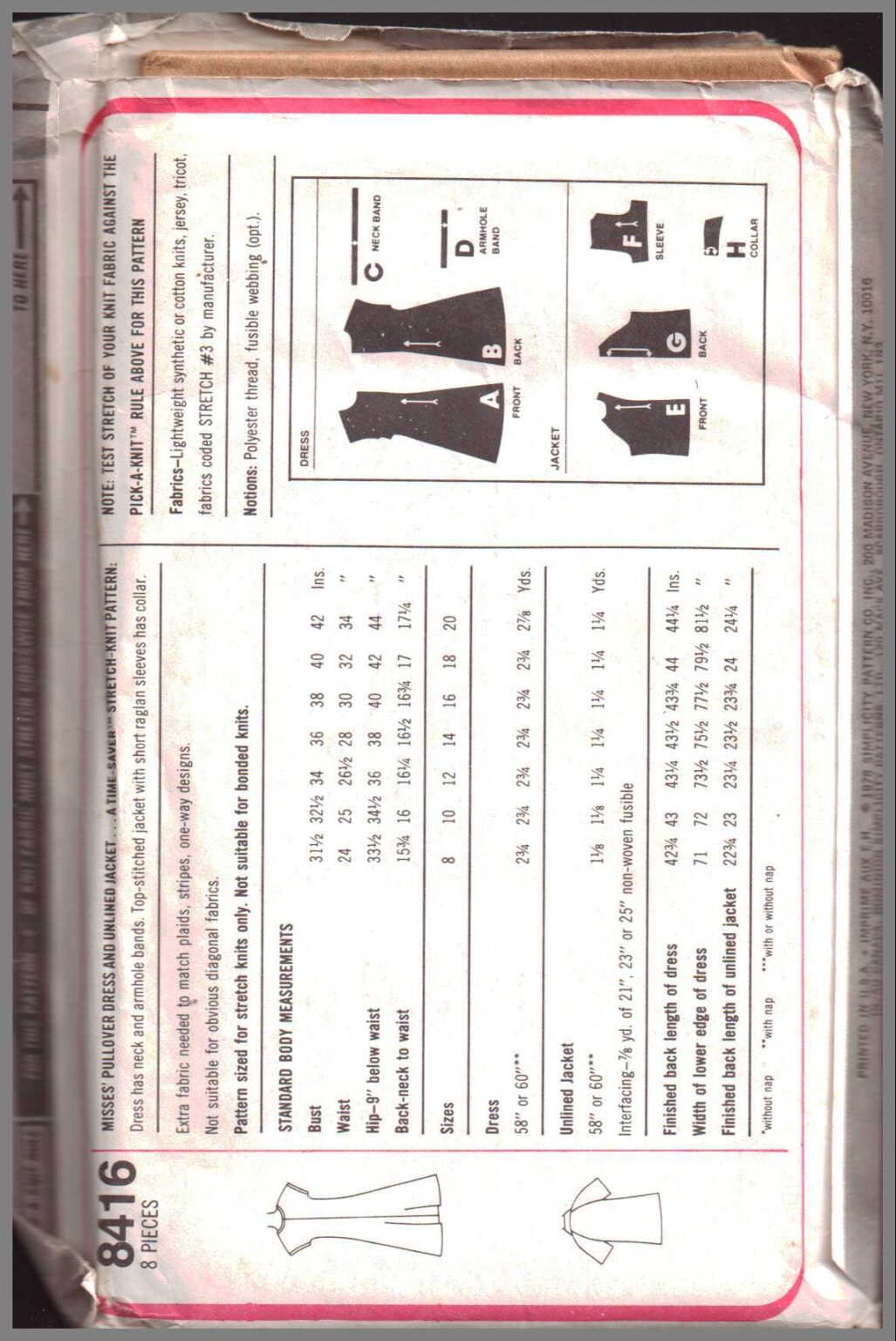 Simplicity 8416 Dress, Jacket Size: R 14-16-18 or O 12-14-16 Uncut ...