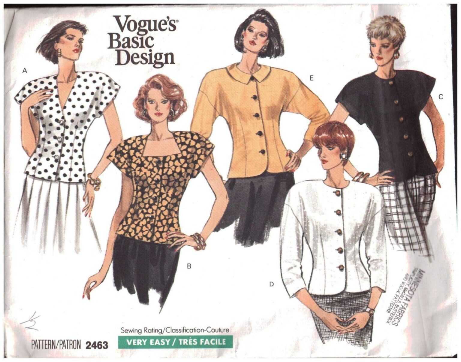 Vogue 2463 Tops Size: 6-8-10 Uncut Sewing Pattern
