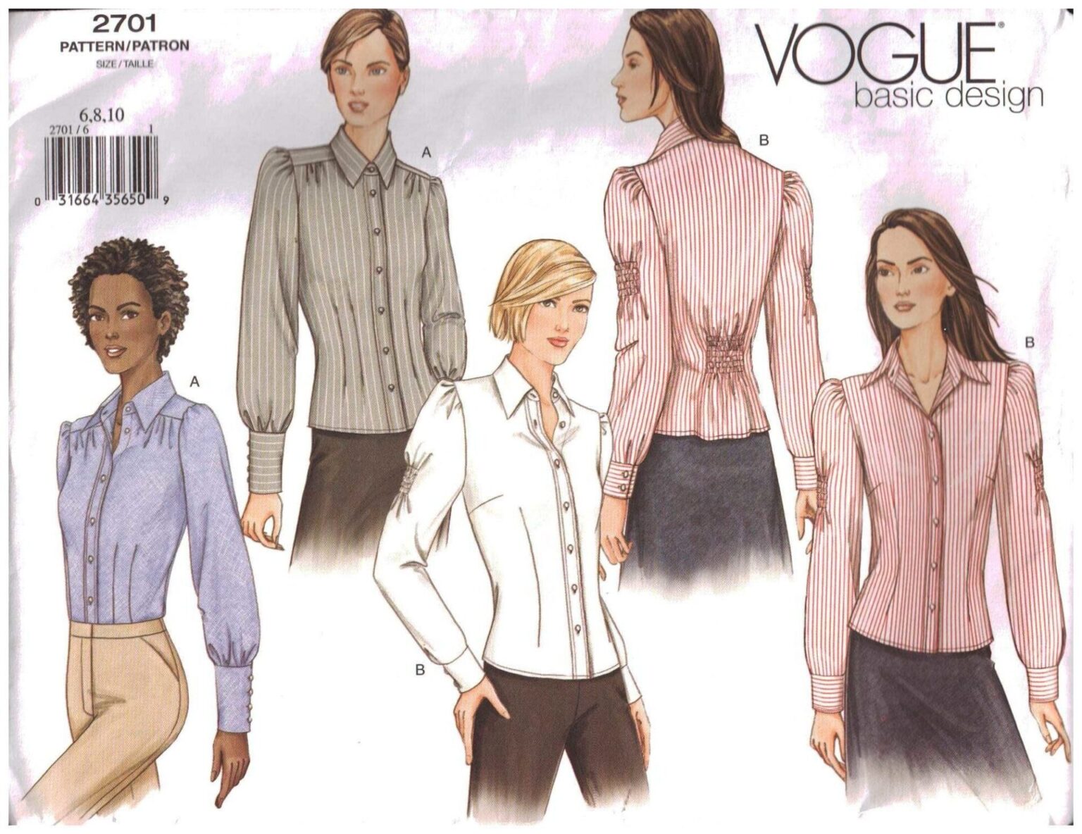 Vogue 2701 Blouse Size: 6-8-10 or 12-14-16 Uncut Sewing Pattern