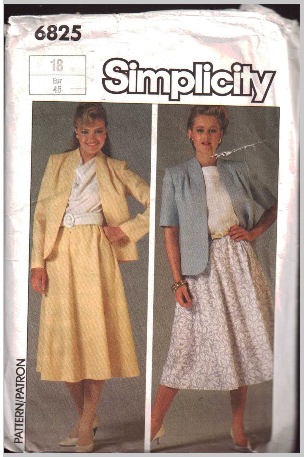 Simplicity 6825 Jacket, Flared Pull-on Skirt Size: 18 Used Sewing Pattern