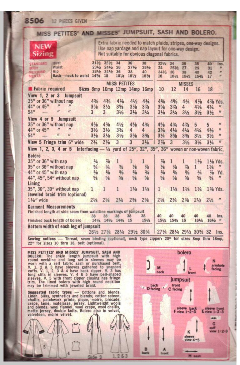 Simplicity 8506 Jumpsuit, Sash, Bolero Size: 10 Bust 32.5 Waist 24 Used ...