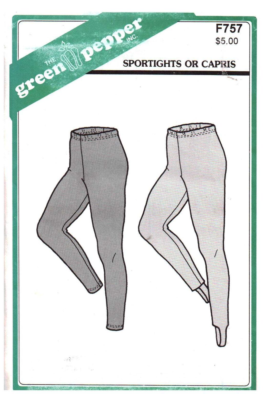 The Green Pepper F757 Sportights or Capris Size: S-M-L Uncut Sewing Pattern