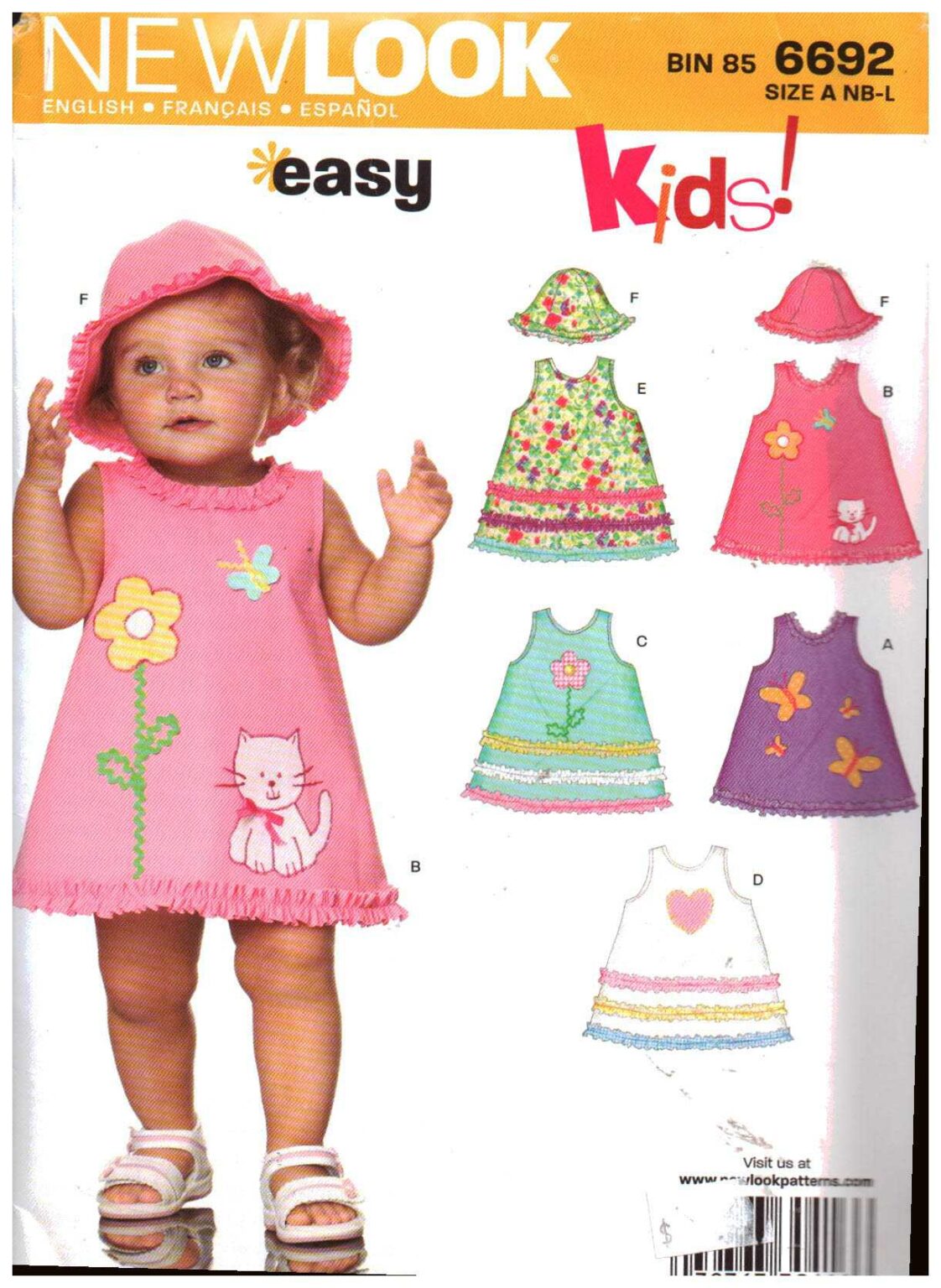 New Look 6692 Babies Dress, Hat Size: NB-S-M-L Uncut Sewing Pattern