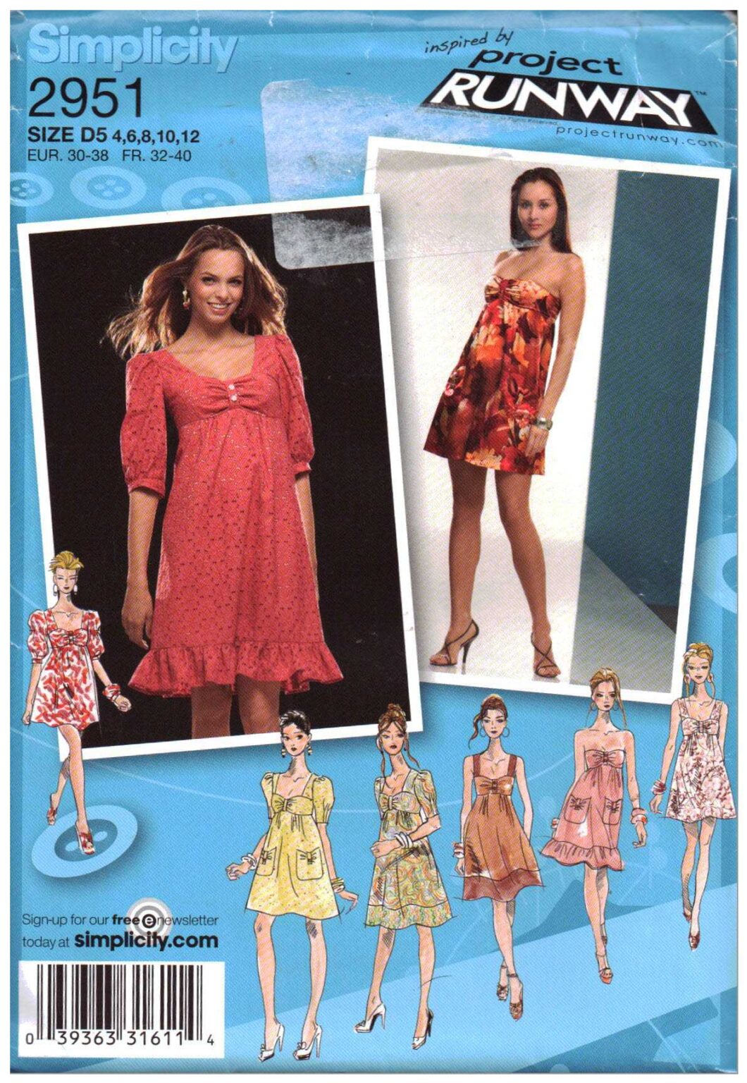 Simplicity 2951 Dress with bodice variations Size: D5 4-6-8-10-12 Uncut ...