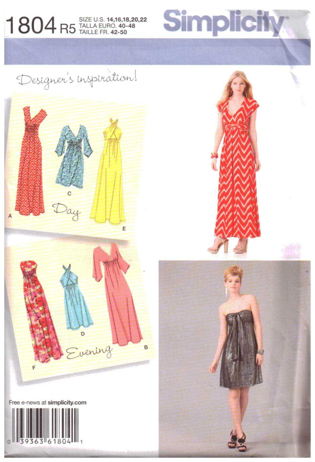 Simplicity 1804 Dresses in two lengths Size: R5 14-16-18-20-22 Uncut ...