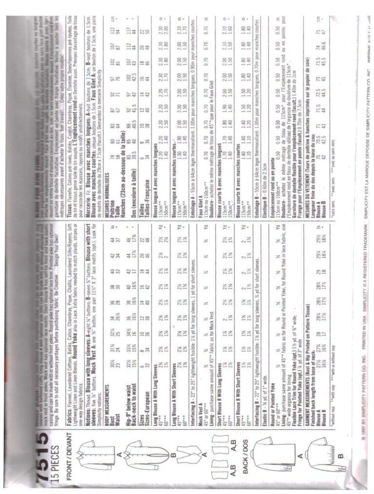 Simplicity 7515 Blouses Size: P 12-14-16 Uncut Sewing Pattern