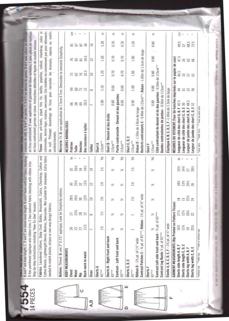 Simplicity 7554 Boys, Girls Shorts Size: BB 12-14 Uncut Sewing Pattern
