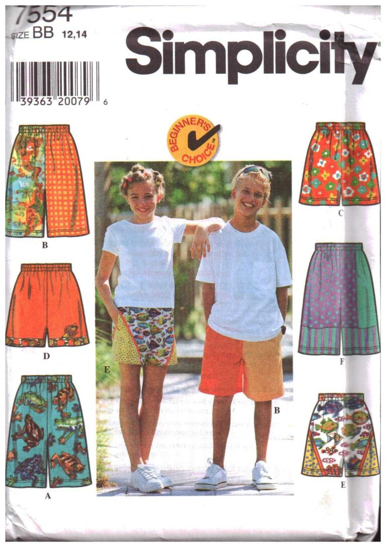Simplicity 7554 Boys, Girls Shorts Size: BB 12-14 Uncut Sewing Pattern