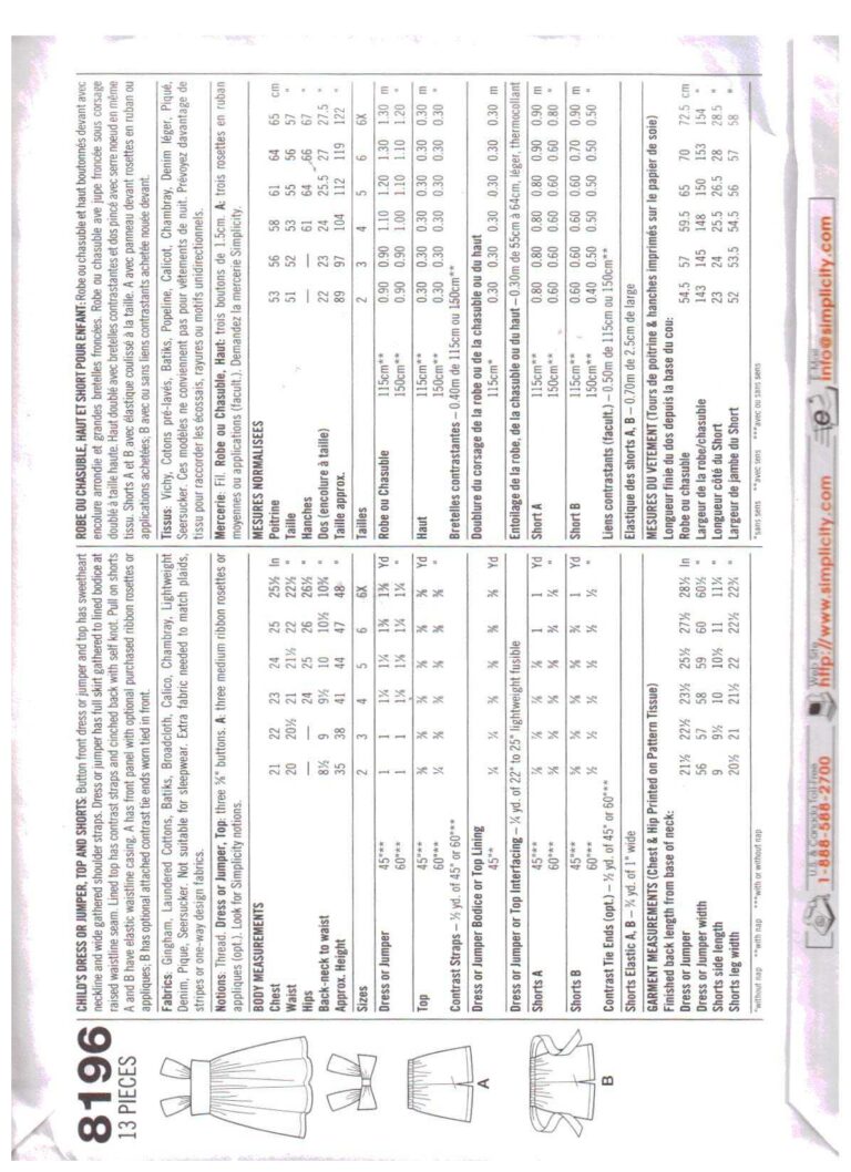 Simplicity 8196 Girls Dress, Jumper, Top, Shorts Size: BB 5-6-6X or AA ...