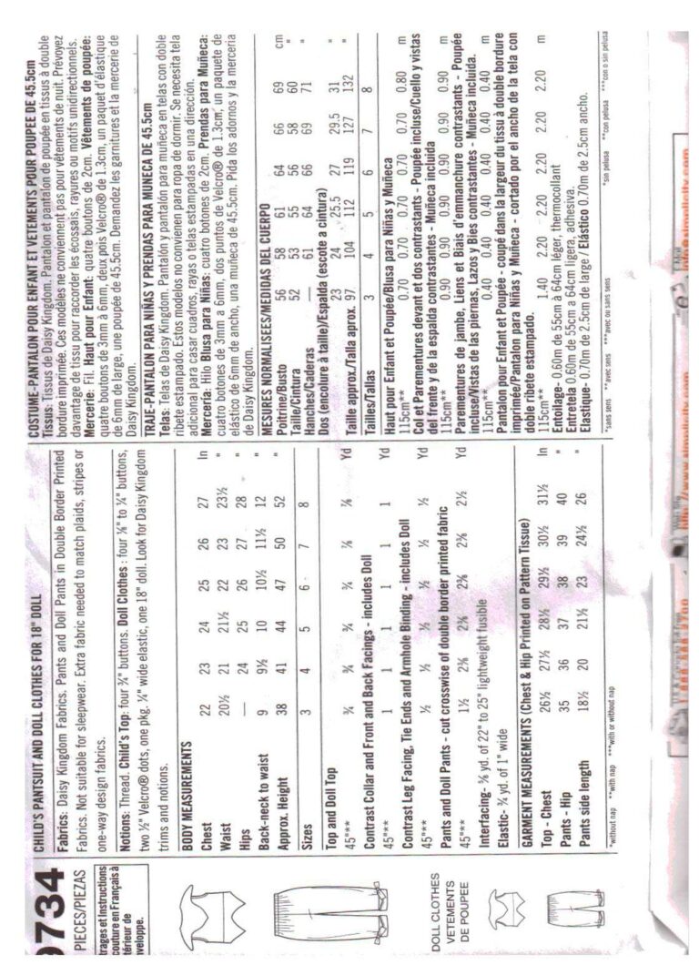 Simplicity 9734 Girls Pantsuit, Doll Clothes for 18" Doll Size: BB 5-6 ...