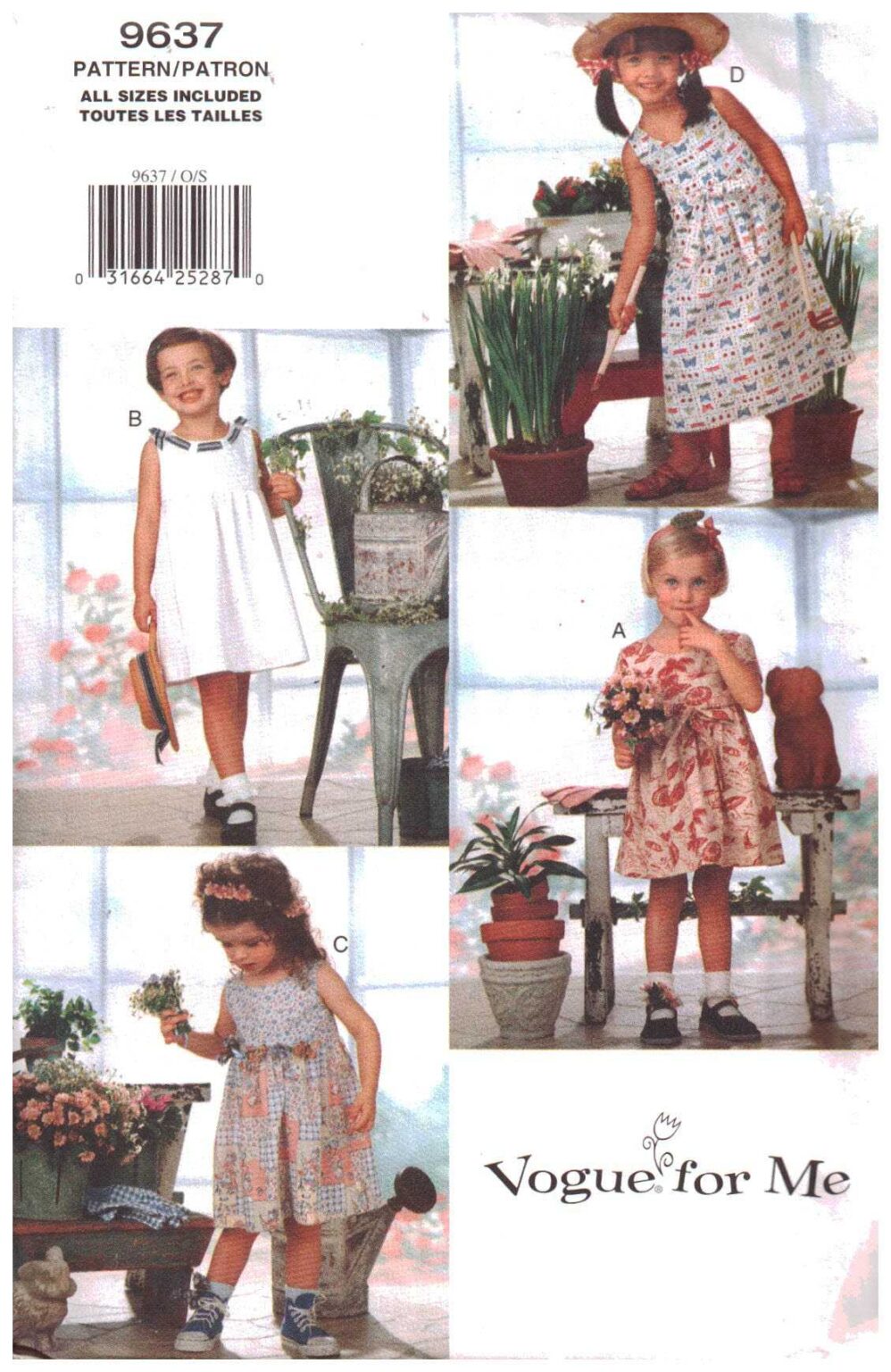 Vogue 9637 Girl's Dress Size: 1-2-3-4 Uncut Sewing Pattern