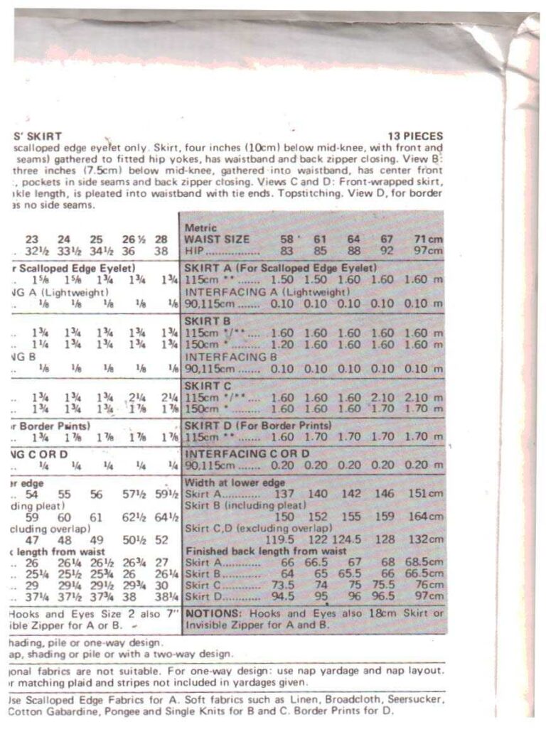 Vogue 9804 Skirts Size: Waist 23 Hip 32.5 Uncut Sewing Pattern