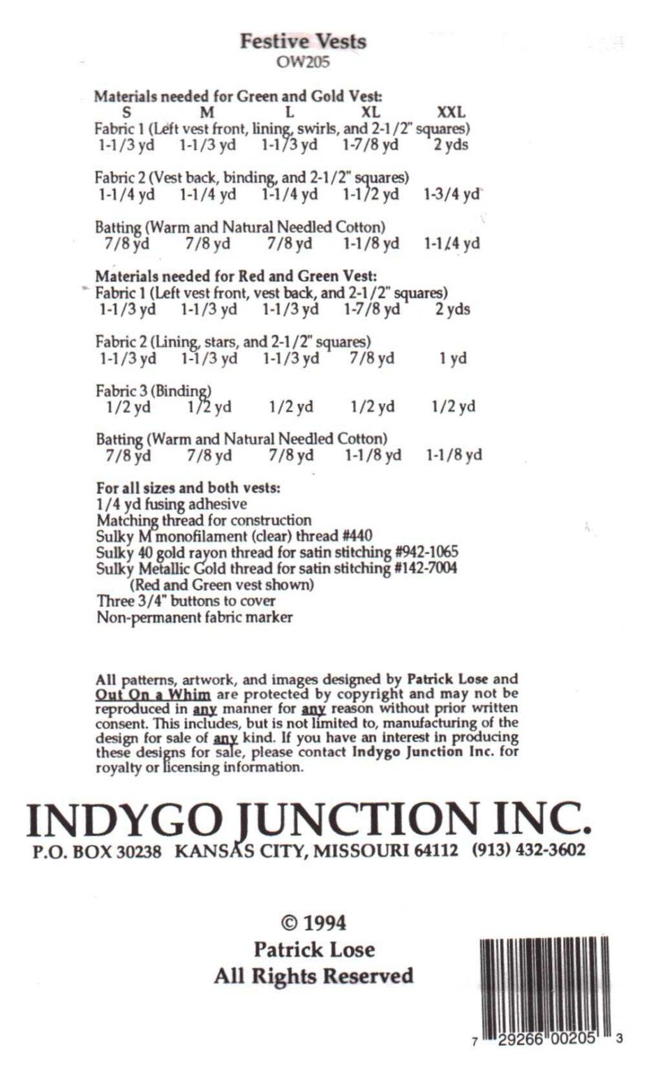 Indygo Junction OW205 Festive Vests Size: XS-S-M-L-XL-XXL Uncut