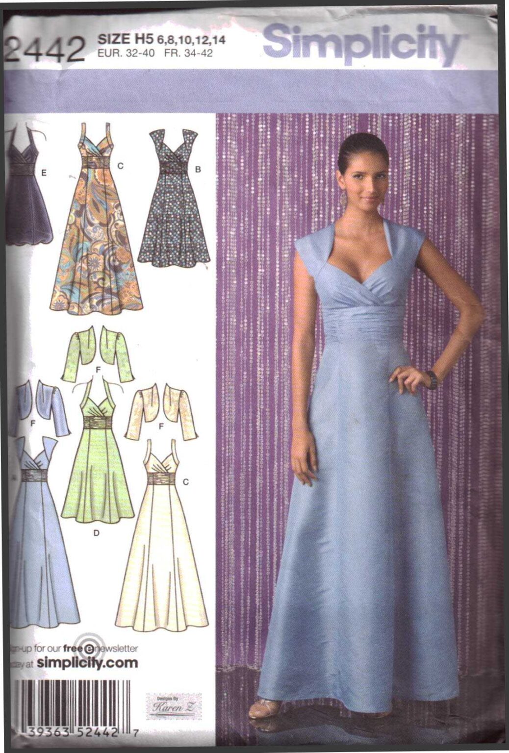 Simplicity 2442 Evening Dress, Jacket Size: H5 6-8-10-12-14 Used Sewing ...