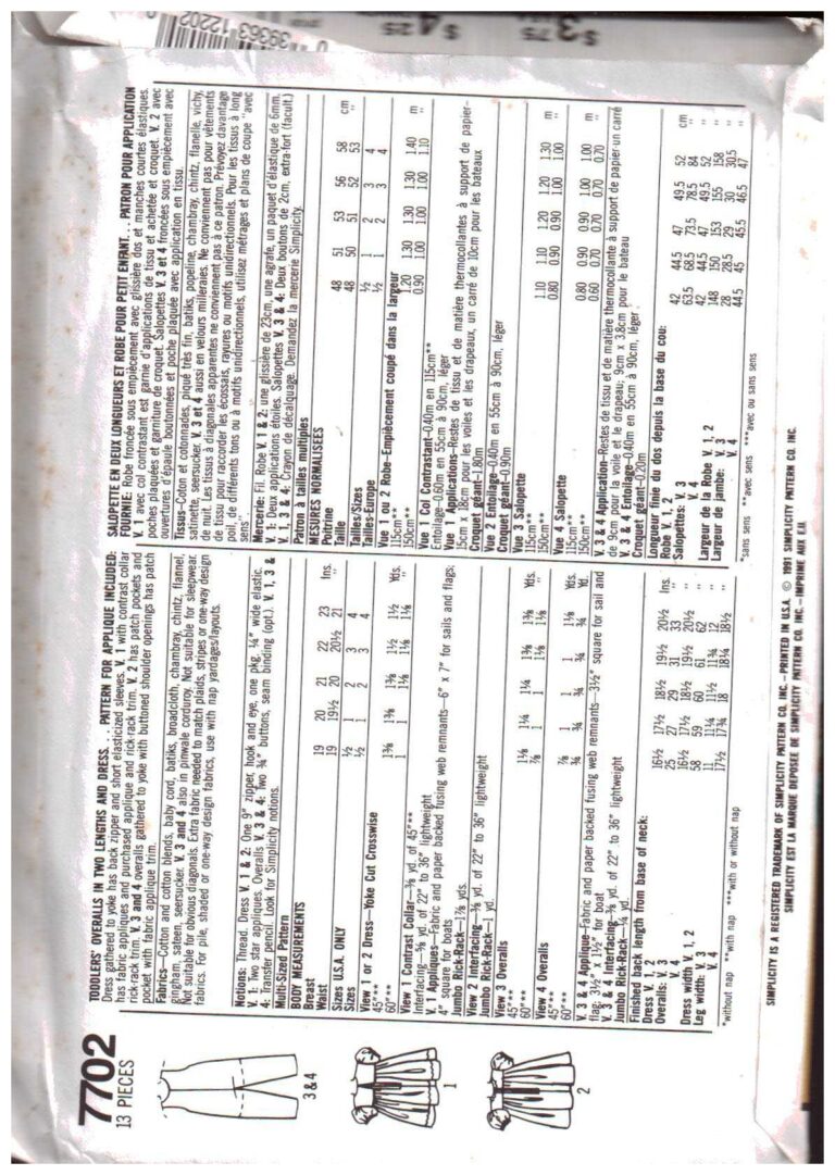 Simplicity 7702 Toddler's Overalls in two lengths, Dress Size: BB 2-4 ...