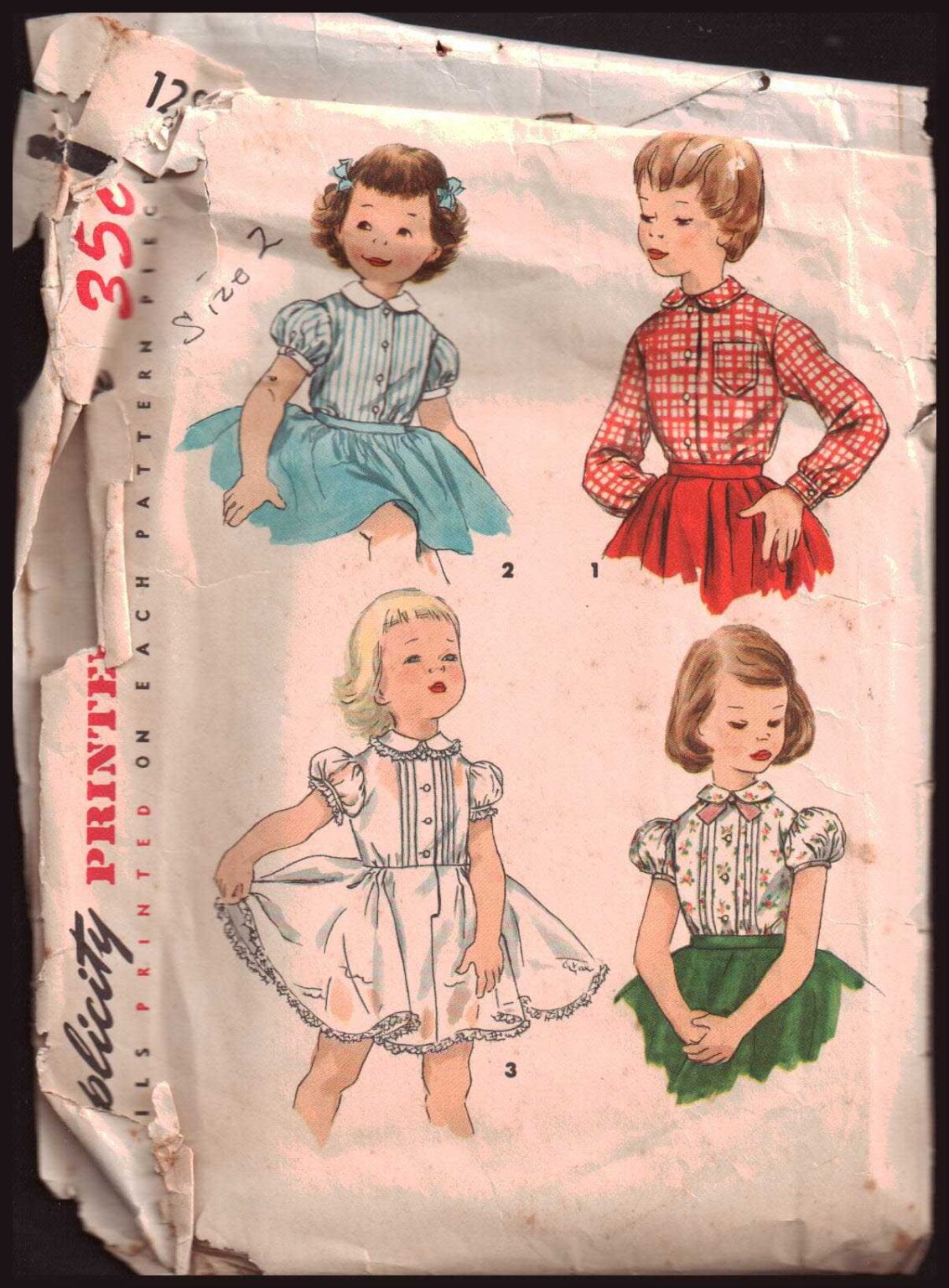 Simplicity 1287 Girl's Blouse, Blouse-Petticoat Size: 2 Used Sewing Pattern