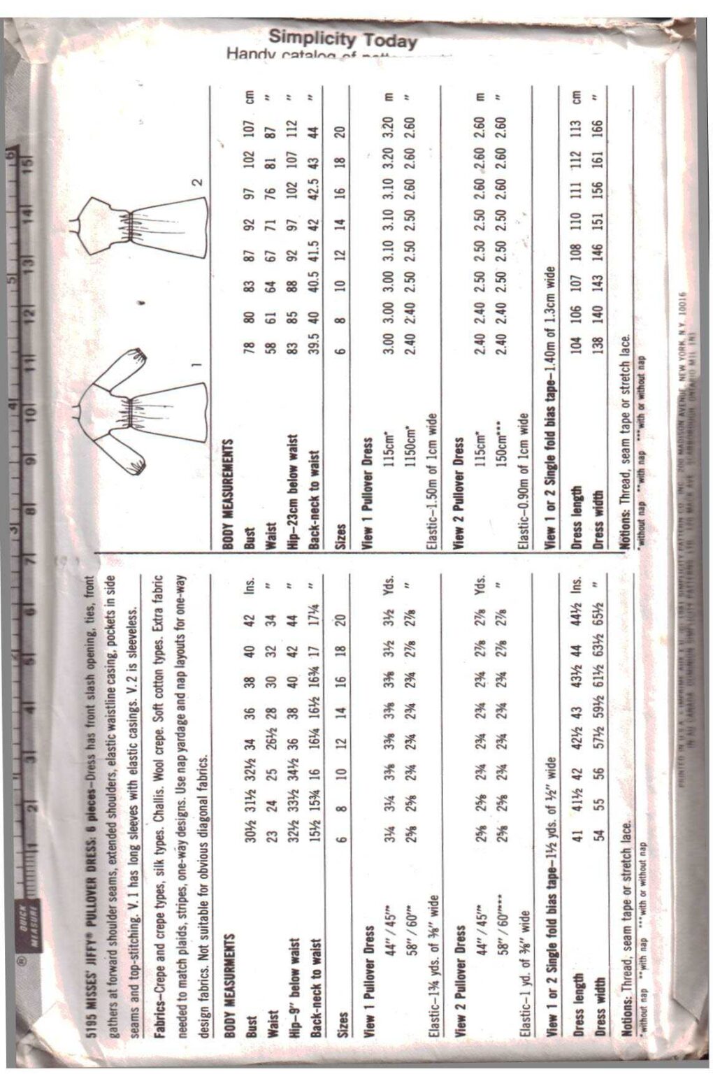 Simplicity 5195 Dress Size: 18-20 Uncut Sewing Pattern