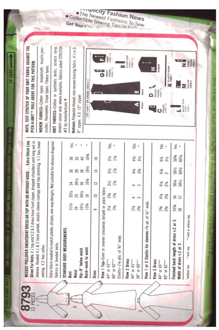 Simplicity 8793 Sweatshirt Dress, Top with or without Hood Size: 10 ...