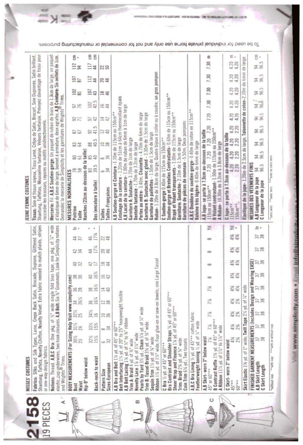 Simplicity 2158 Misses' Costume Belly Dancer, Bollywood Size: HH 6-8-10 ...