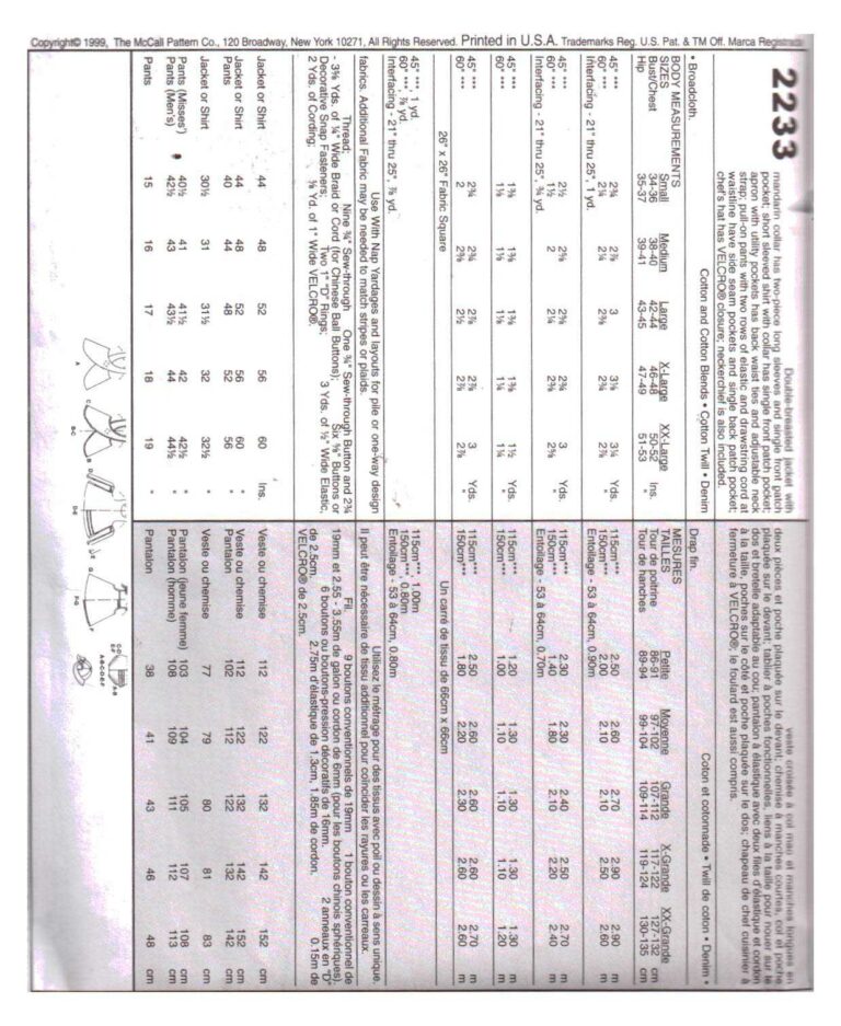 McCall's 2233 Men's Misses Uniform Essentials - Jacket, Shirt, Apron ...
