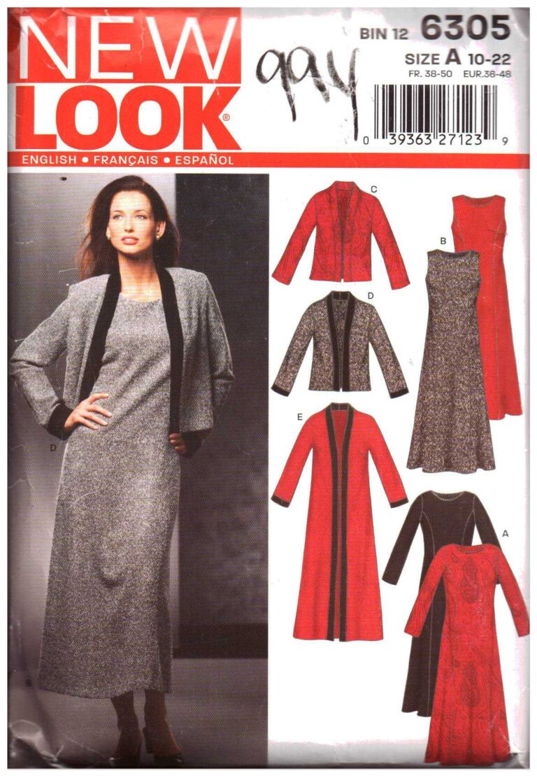 New Look 6305 Dress, Jacket Size: A 10-22 Uncut