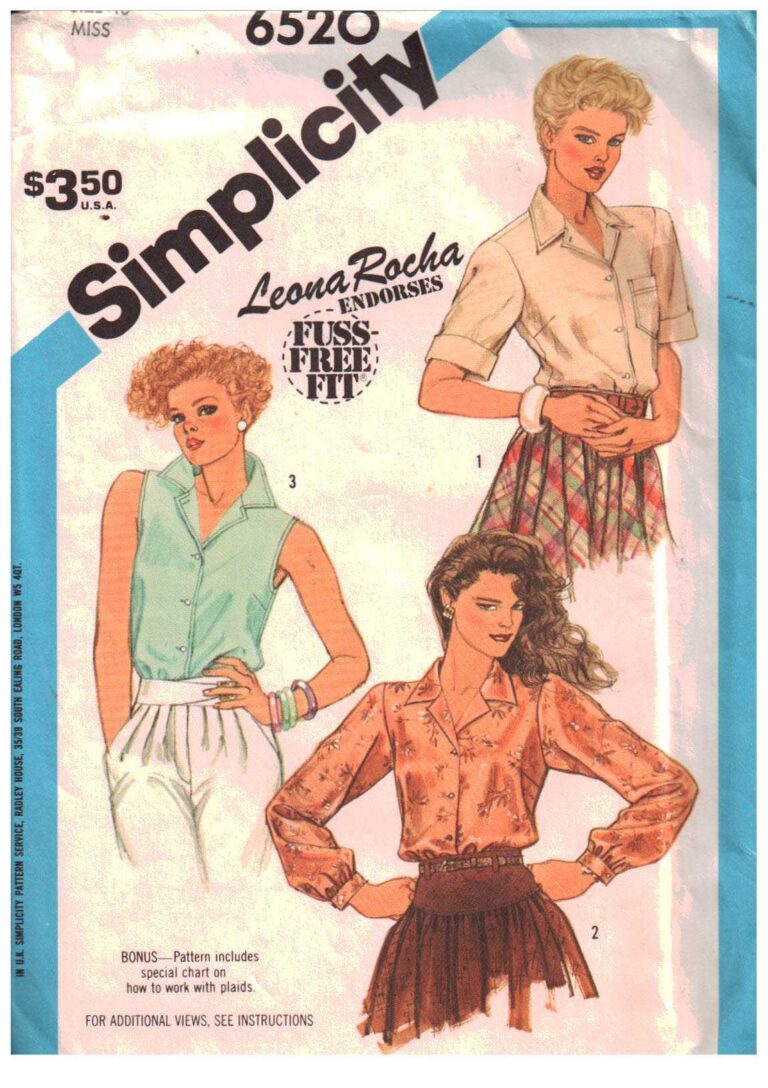 Simplicity 6520 Shirts Size: 10 Used Sewing Pattern