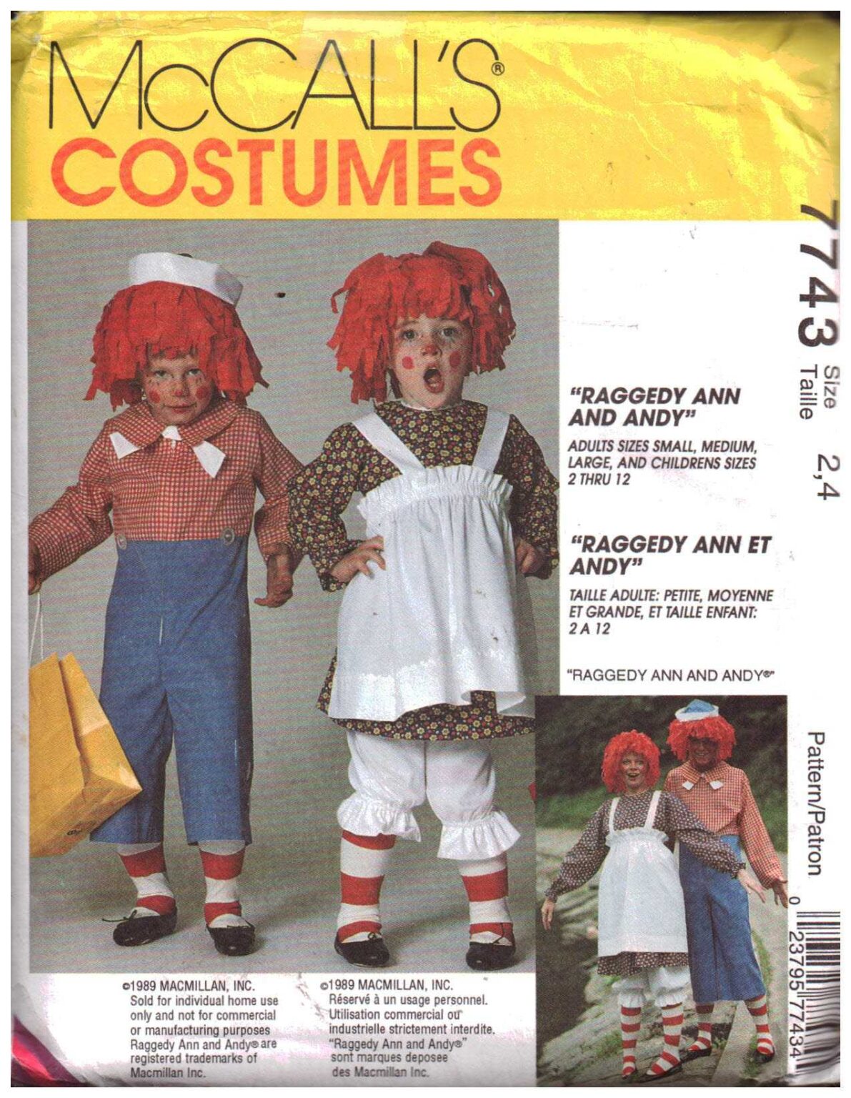 McCall's 7743 Girl's, Boy's Raggedy Ann and Andy Costumes Size: 2-4 ...