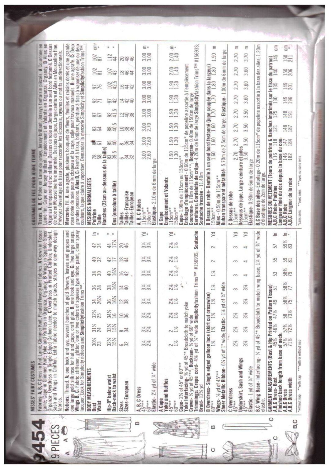 Simplicity 9454 Fairy Dress Costume Size: HH 6-8-10-12 Uncut Sewing Pattern