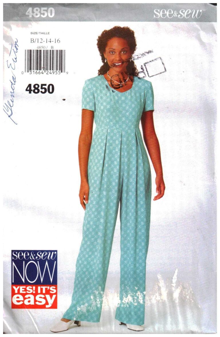 Butterick 4850 Jumpsuit Size: A 6-8-10 or B 12-14-16 Uncut Sewing Pattern
