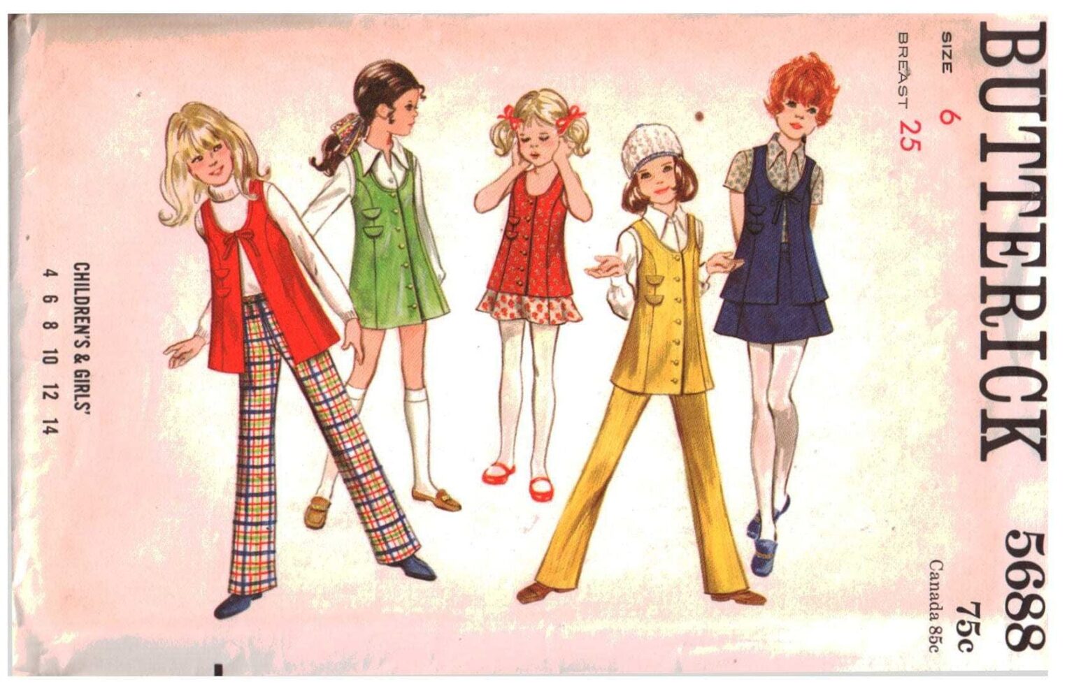 Butterick 5688 Girl's Vest, Jumper, Skirt, Pants Size: 6 Uncut Sewing ...