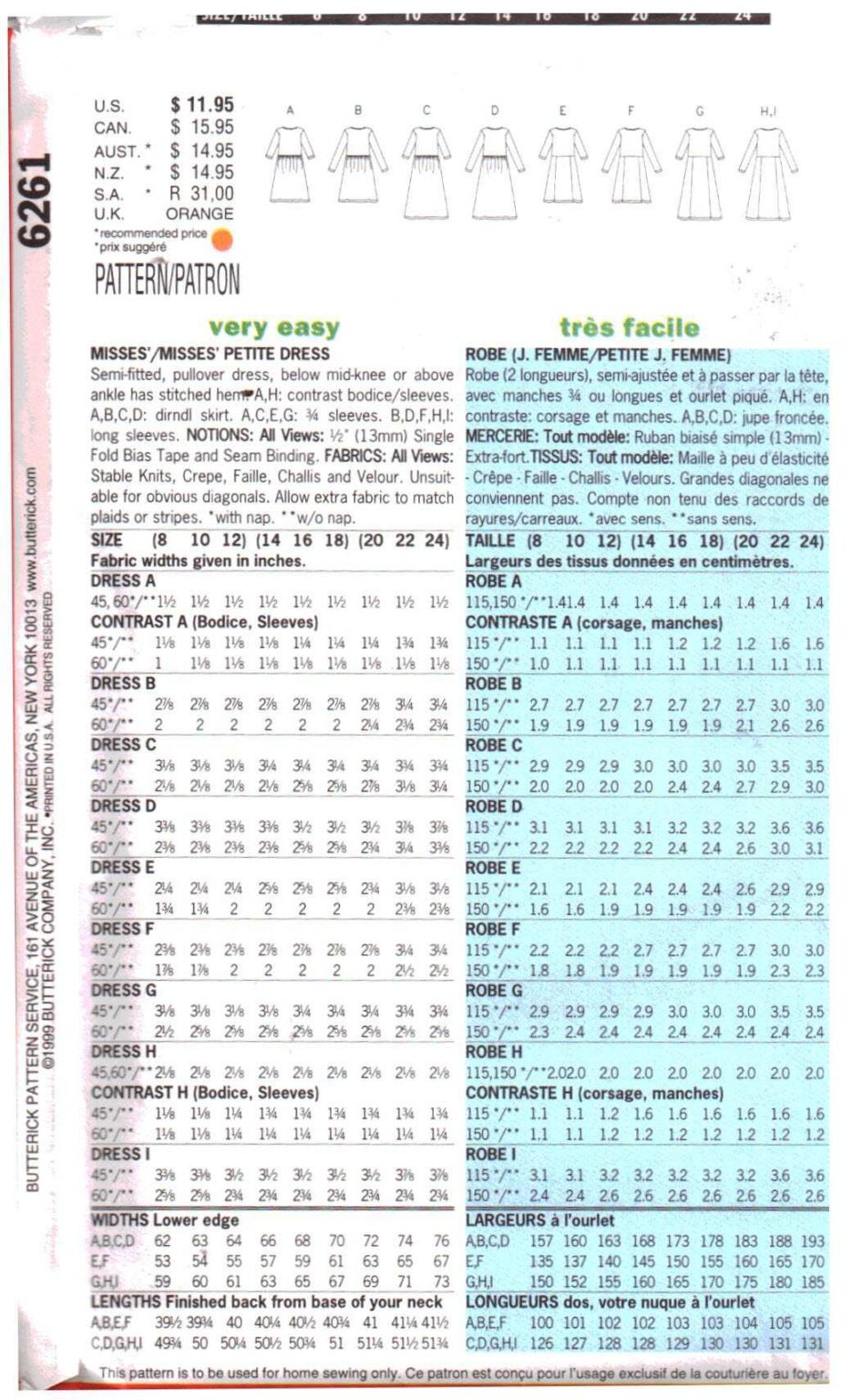 Butterick 6261 Dress Size: 14-16-18 Uncut Sewing Pattern – Pattern-Walk