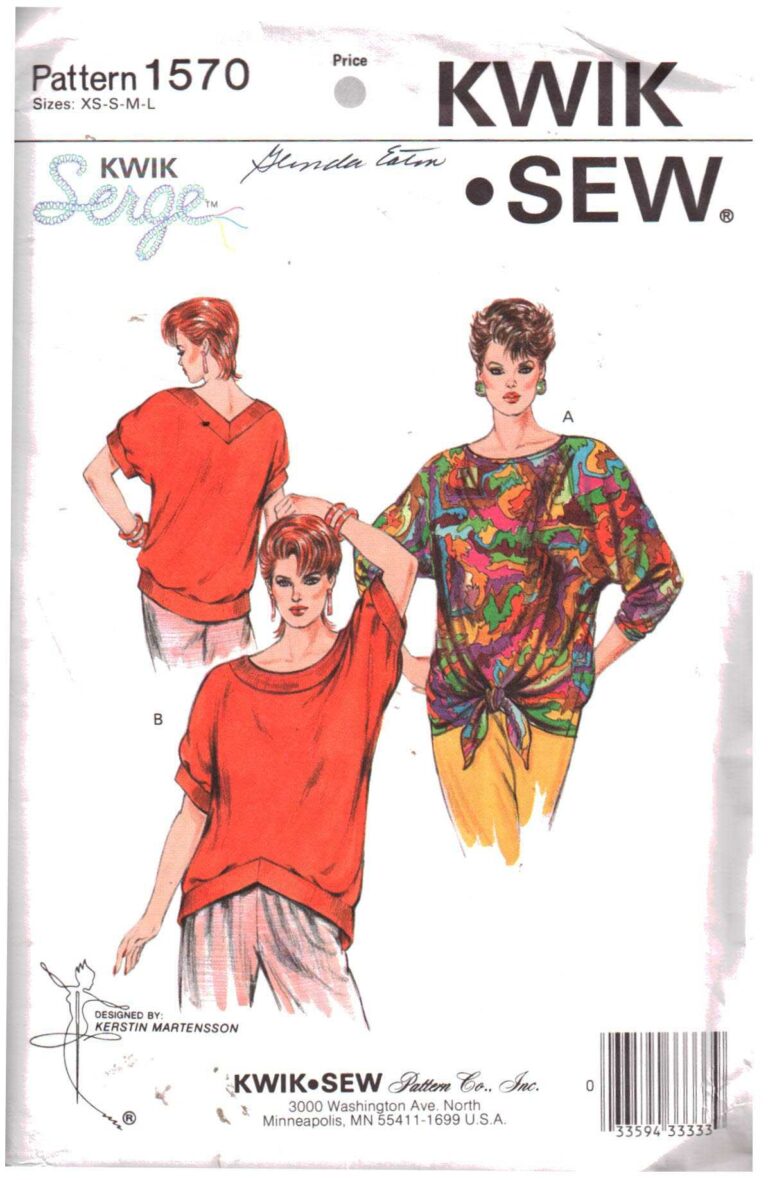 Kwik Sew 1570 Tops Size: XS-S-M-L-XL Uncut Sewing Pattern