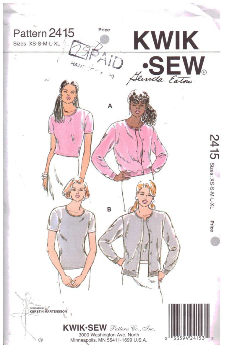 Kwik Sew 2415 Tops, Cardigans Size: XS-S-M-L-XL Uncut Sewing Pattern