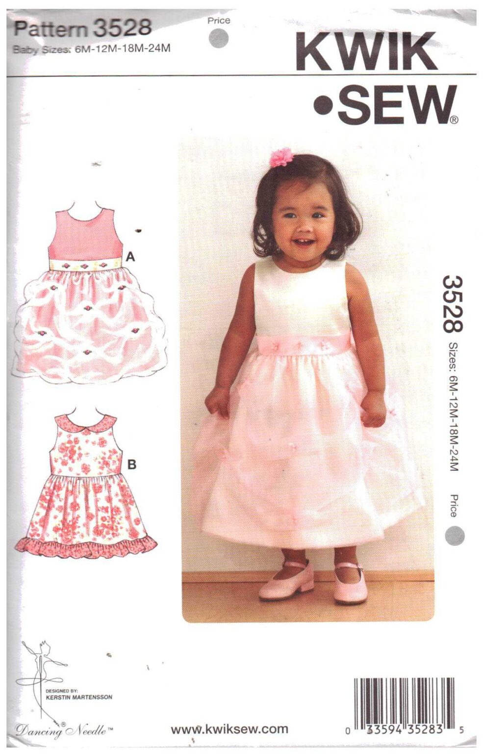 Kwik Sew 3528 Baby Dress Size: 6M-12M-18M-24M Uncut Sewing Pattern