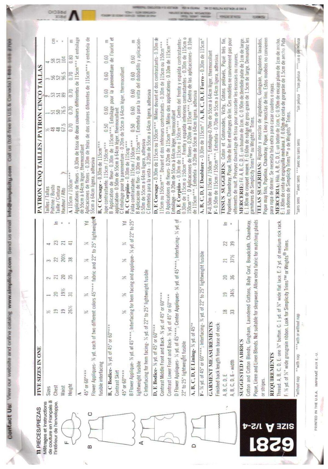 New Look 6281 Girl's Sundress, Hat Size: 0.5-4 Uncut Sewing Pattern