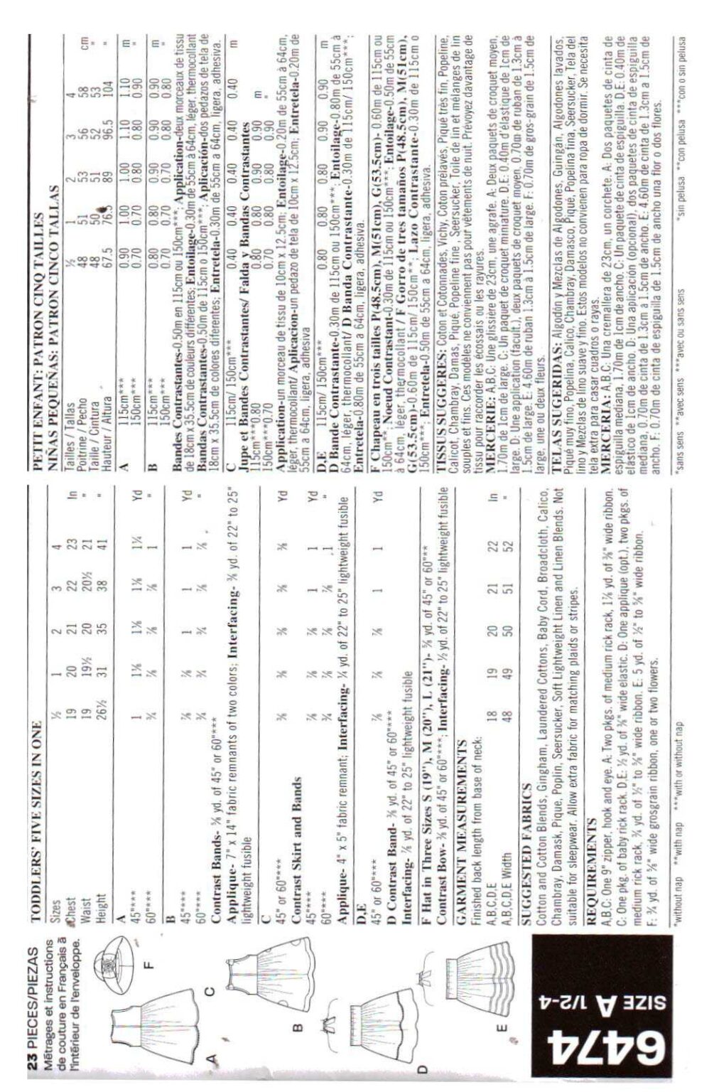 New Look 6474 Girl’s Dresses, Hat Size: A 0.5-4 Uncut Sewing Pattern ...