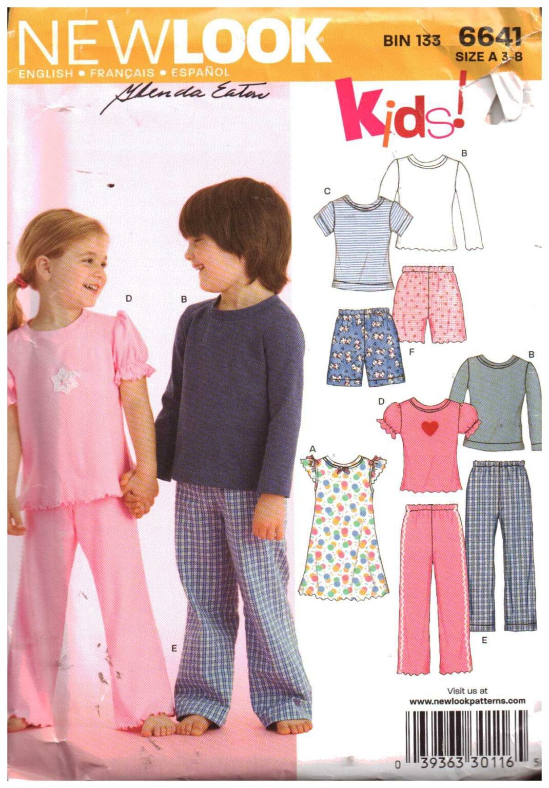 New Look 6641 Girl's, Boy's Pajamas Size: A 3-8 Used Sewing Pattern