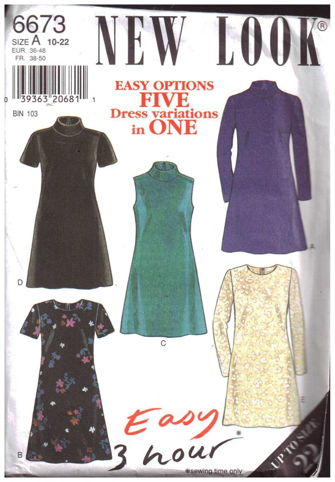 New Look 6673 Dress Size: A 10-22 Uncut Sewing Pattern