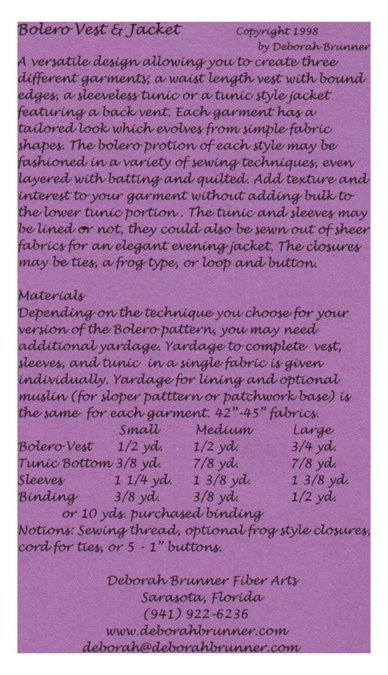 Ragstock Bolero Vest, Jacket Size: S-M-L Uncut Sewing Pattern