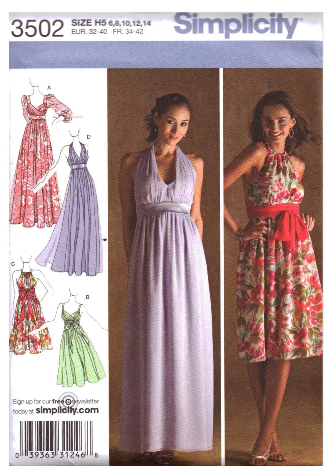Simplicity 3502 Dress in two lengths, bodice variations, Sash Size: H5 ...