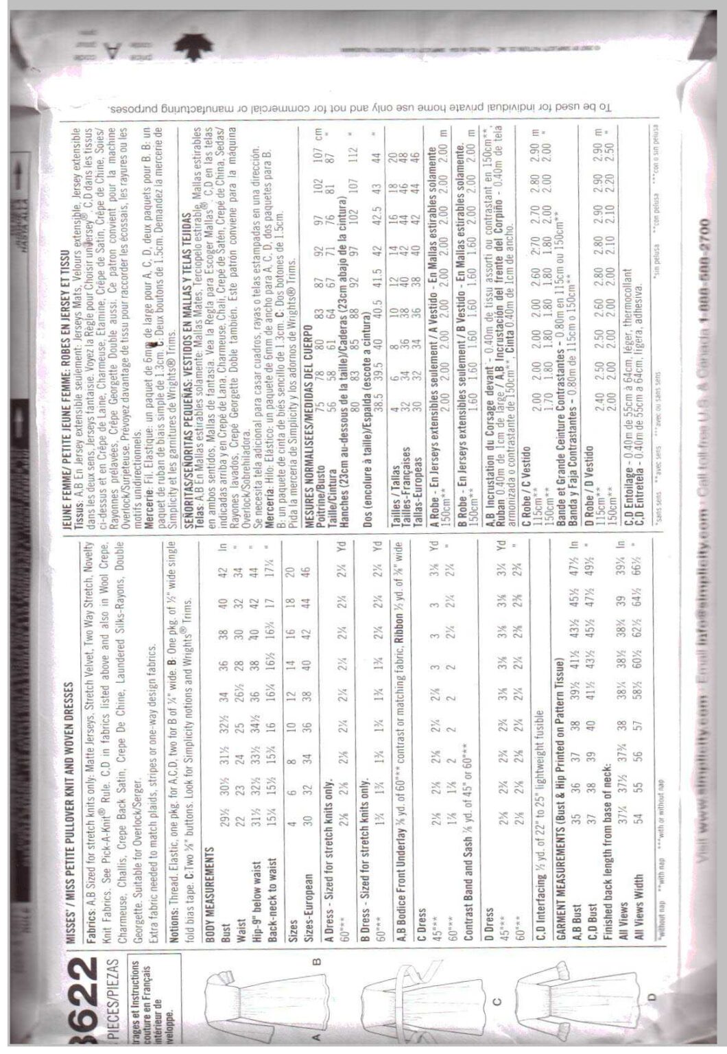 Simplicity 3622 Dress Size: P5 12-14-16-18-20 Uncut Sewing Pattern
