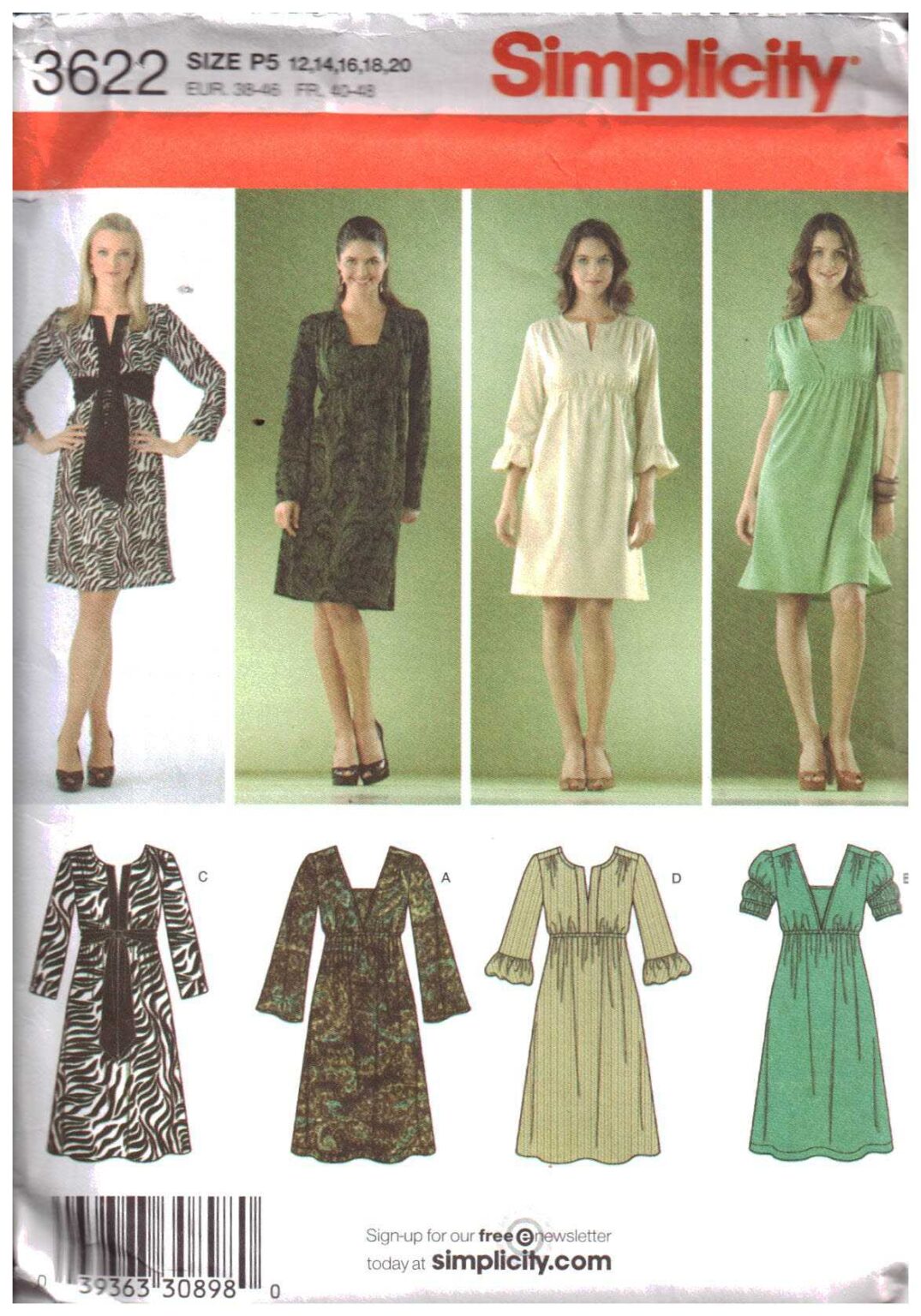 Simplicity 3622 Dress Size: P5 12-14-16-18-20 Uncut Sewing Pattern