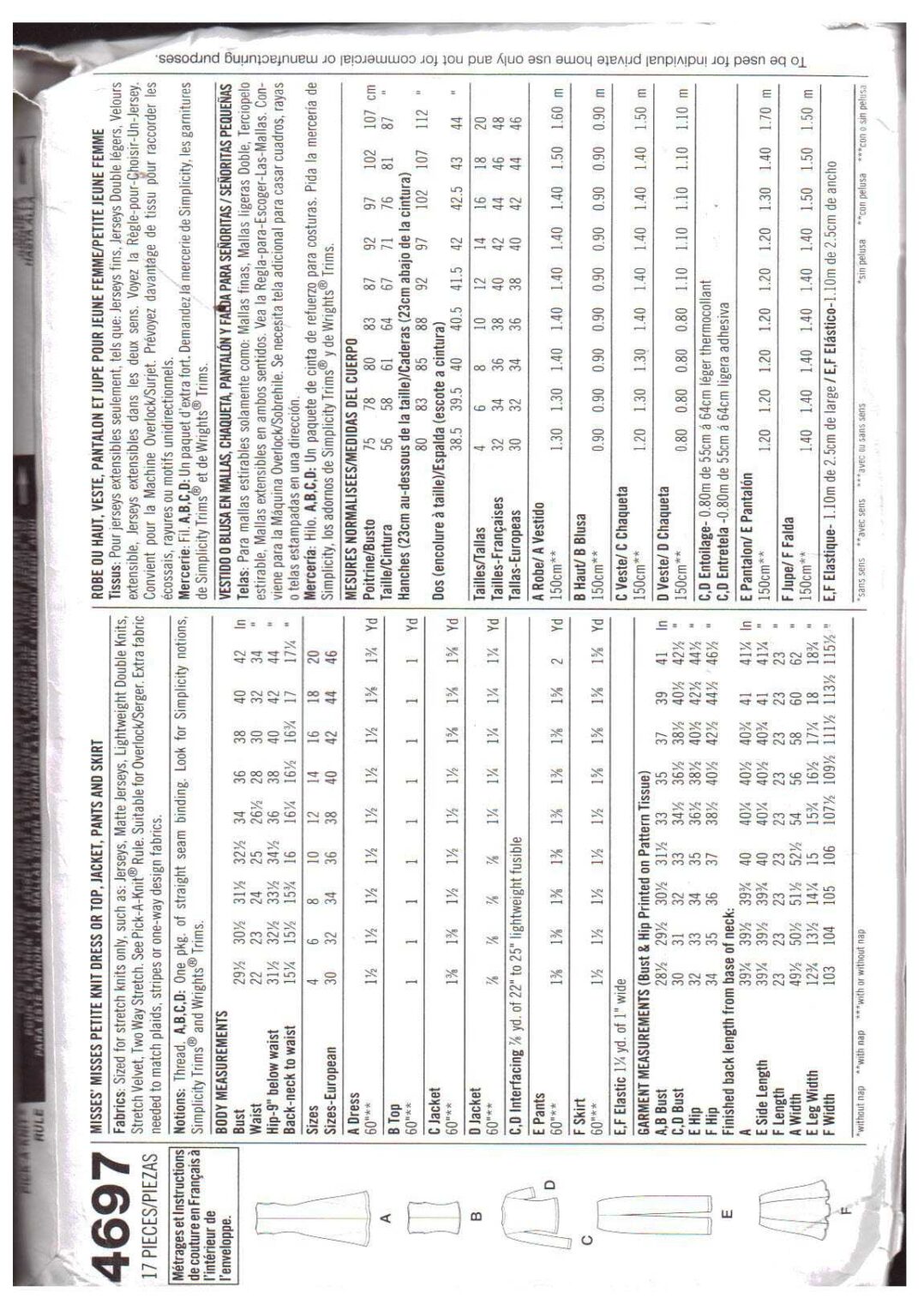 Simplicity 4697 Knit Dress, Top, Jacket, Pants, Skirt Size: P5 12-14-16 ...