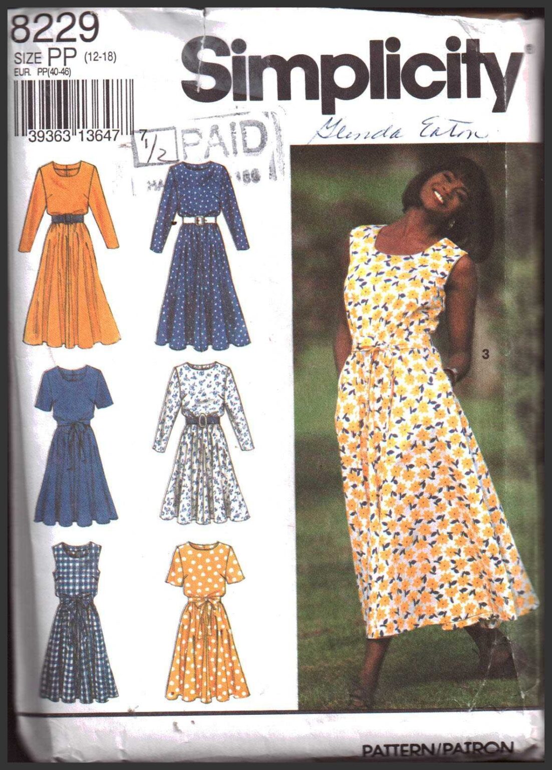 Simplicity 8229 Dress in two lengths, neck variations Size: PP 12-18 ...