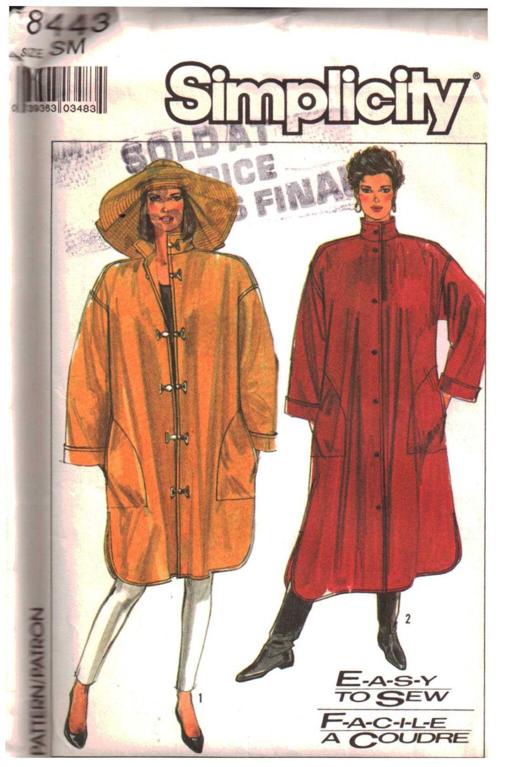 Simplicity 8443 Coat in two lengths, Hat Size: 10-12, 14-16 Uncut ...