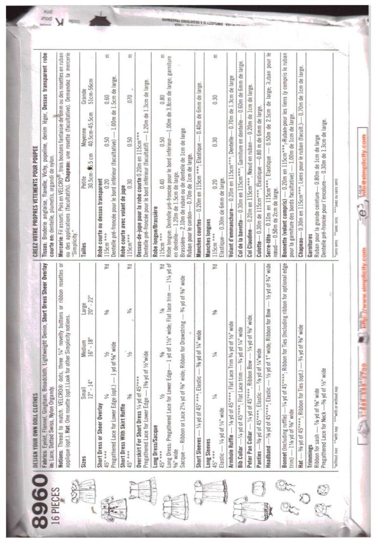 Simplicity 8960 Dolls Clothes Size: 12-14", 16-18", 20-22" Uncut Sewing ...