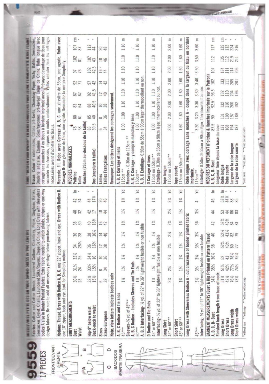 Simplicity 9559 Dress in two lengths Size: HH 6-12 or RR 14-20 Uncut ...