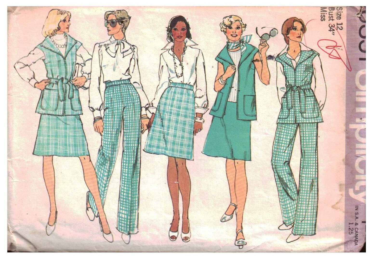 Simplicity 6351 Vest, Skirt, Pants Size: 12 Bust 34 Used Sewing Pattern